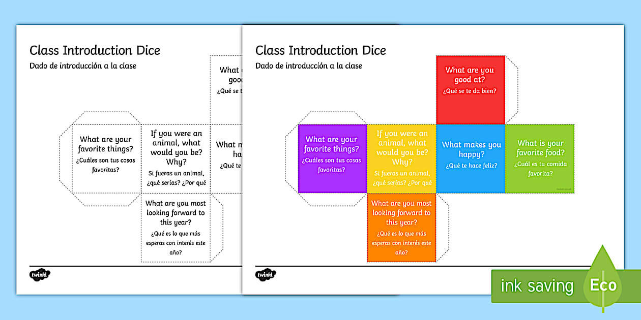Class Introduction Dice Nets English/Spanish - Class Introduction Questions