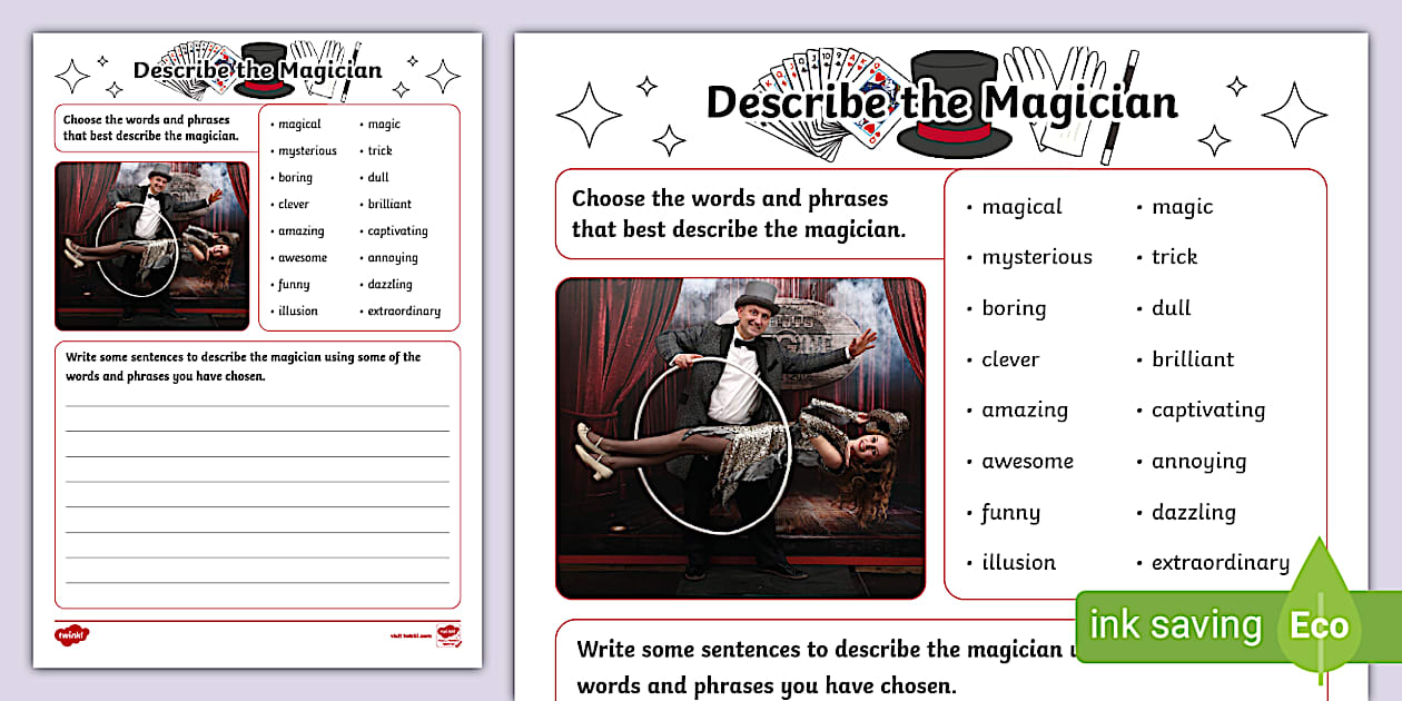 Describe the Magician Worksheet (professor feito) - Twinkl