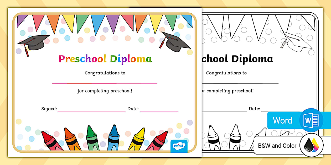 End of Year Editable Preschool Diploma - Twinkl