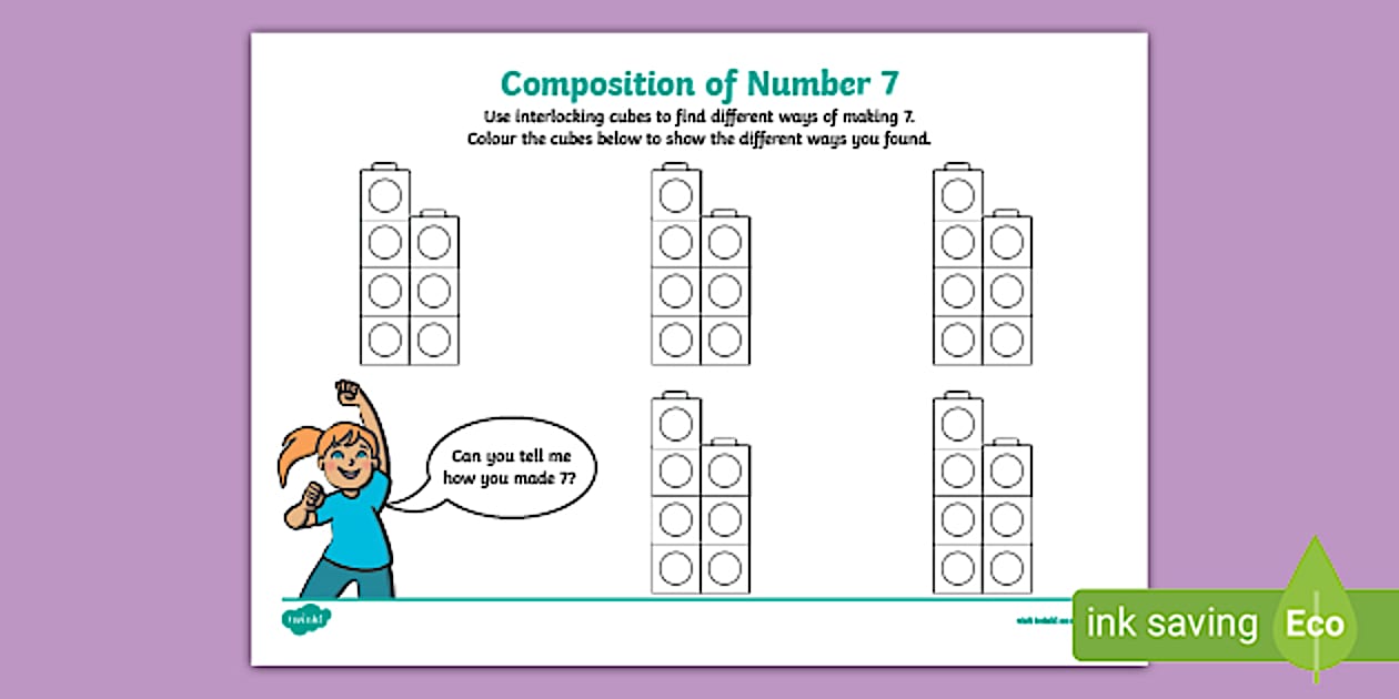👉 Composition of Number 7 Worksheet (teacher made)