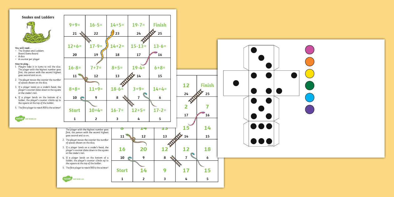 Maths Snakes and Ladders Game - Addition and Subtraction