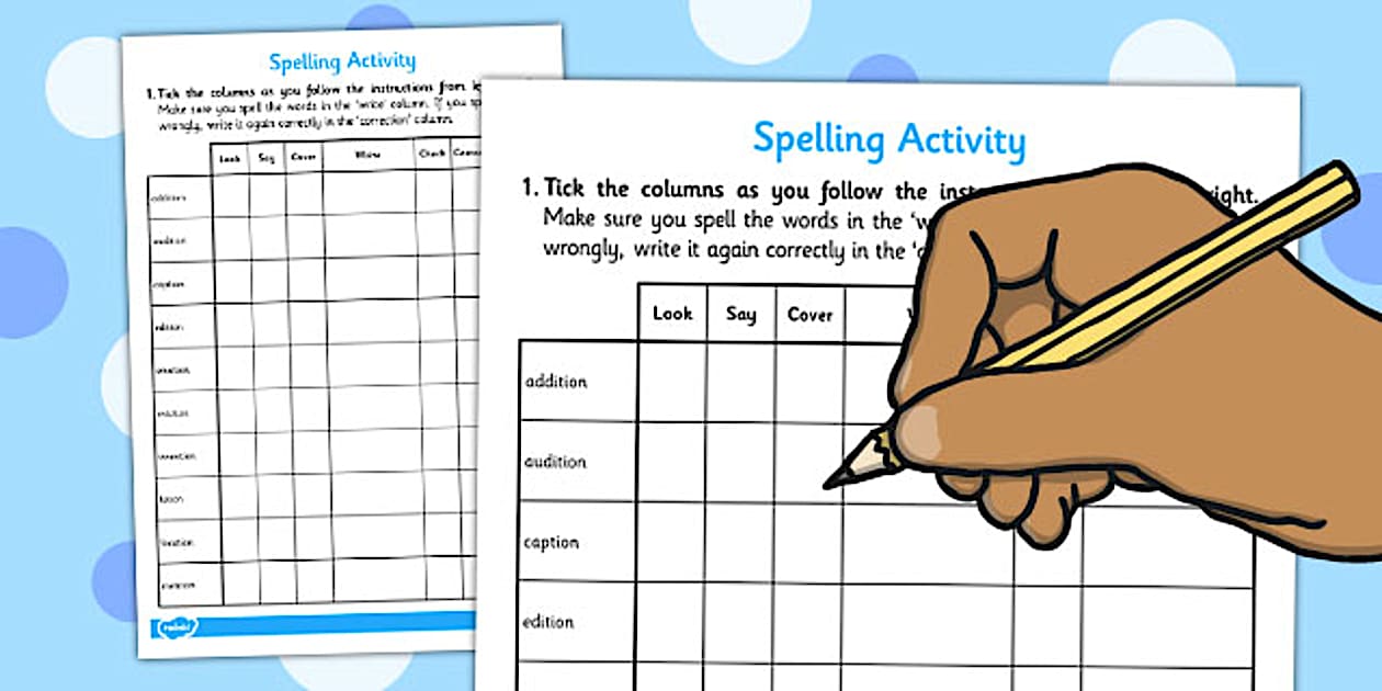 Black and White Look, Say, Cover, Write, Check Spelling Activity Words ...