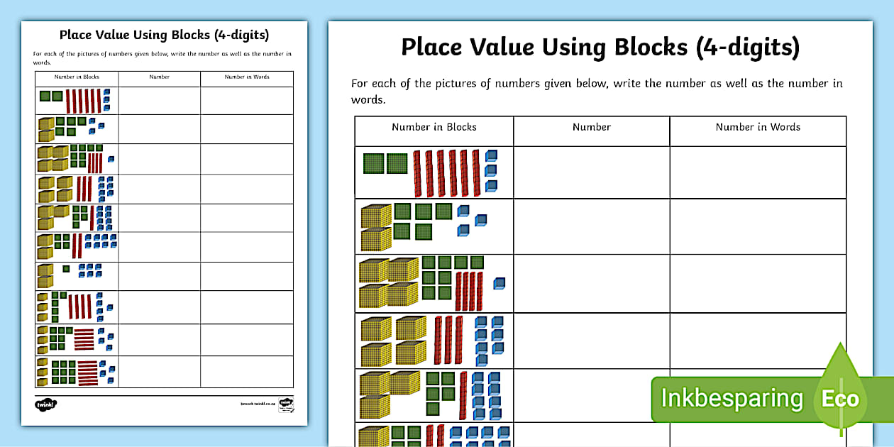 Place Value Using Blocks (4-digits) Activity Sheet - Twinkl