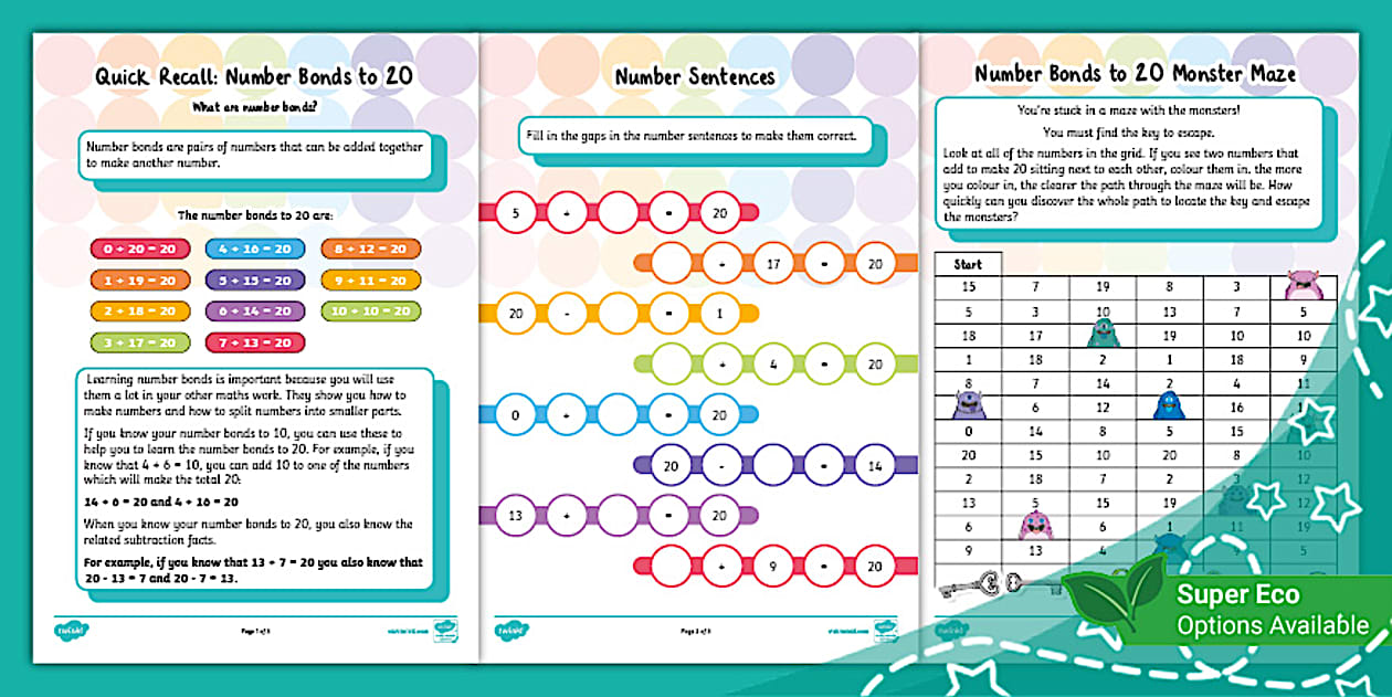 👉 Quick Recall Number Bonds to 20 (Ages 5 - 7) - Twinkl