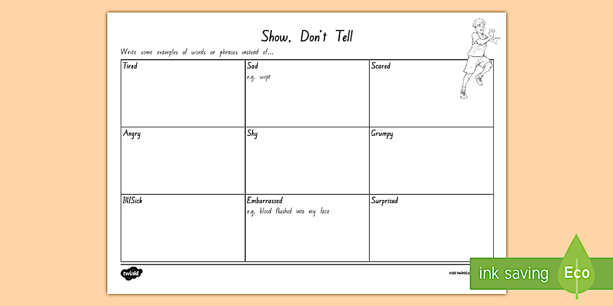 Show, Don't Tell Grid Worksheet / Worksheet - Twinkl