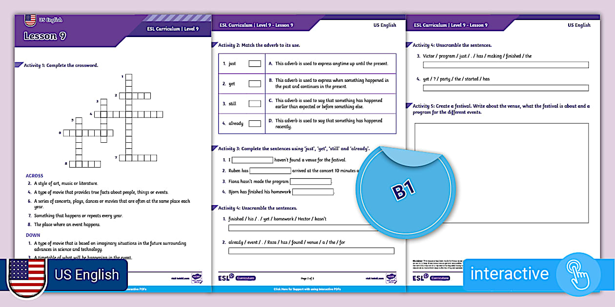 ESL Curriculum Level 9 Lesson 9 Activities
