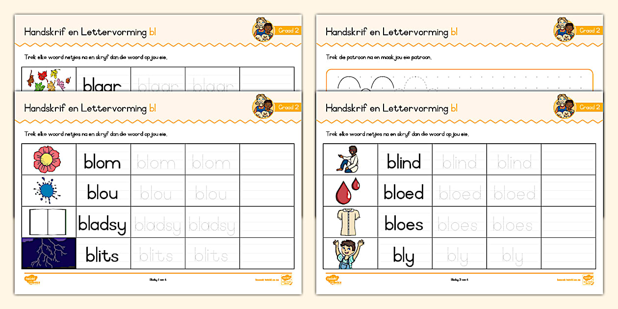 Graad 2 Klanke Handskrif en Lettervorming bl (teacher made)