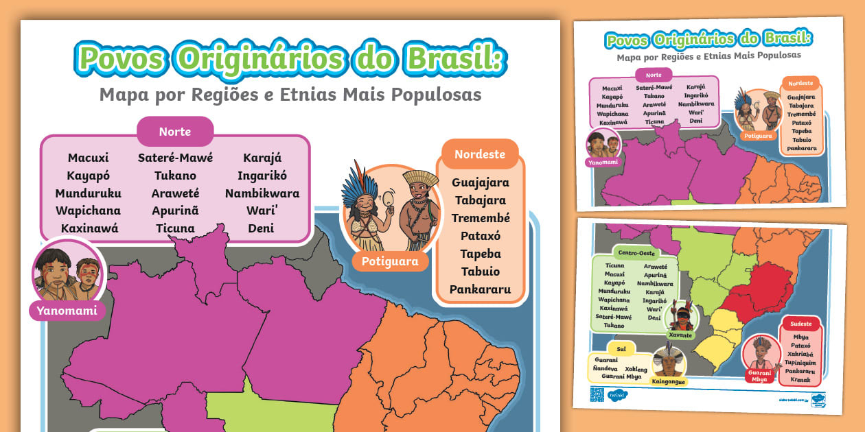 Povos originários do Brasil - Mapa por regiões e etnias mais populosas