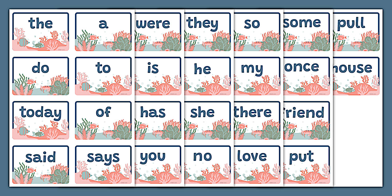 Under the Sea Themed Y1 Common Exception Words Flashcards