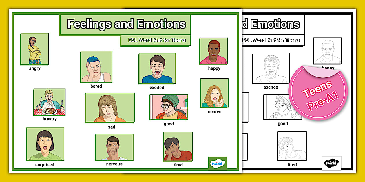 ESL Emotions & Feelings Word Mat for Pre-A1 Teens