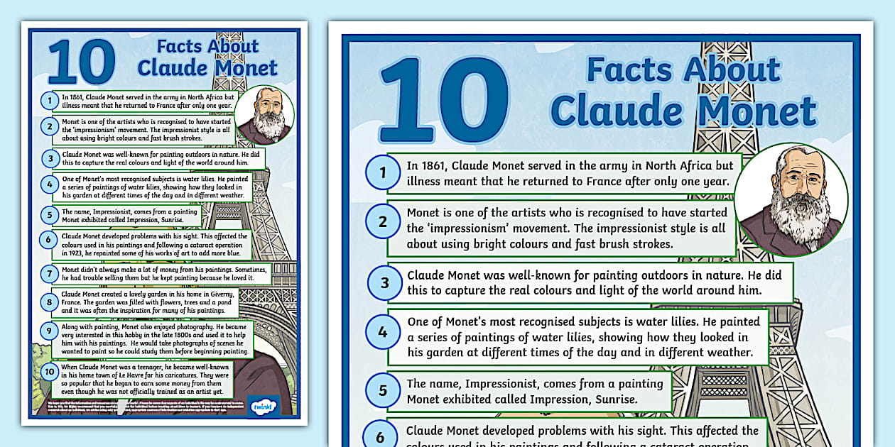 10 Facts About Claude Monet Display Poster