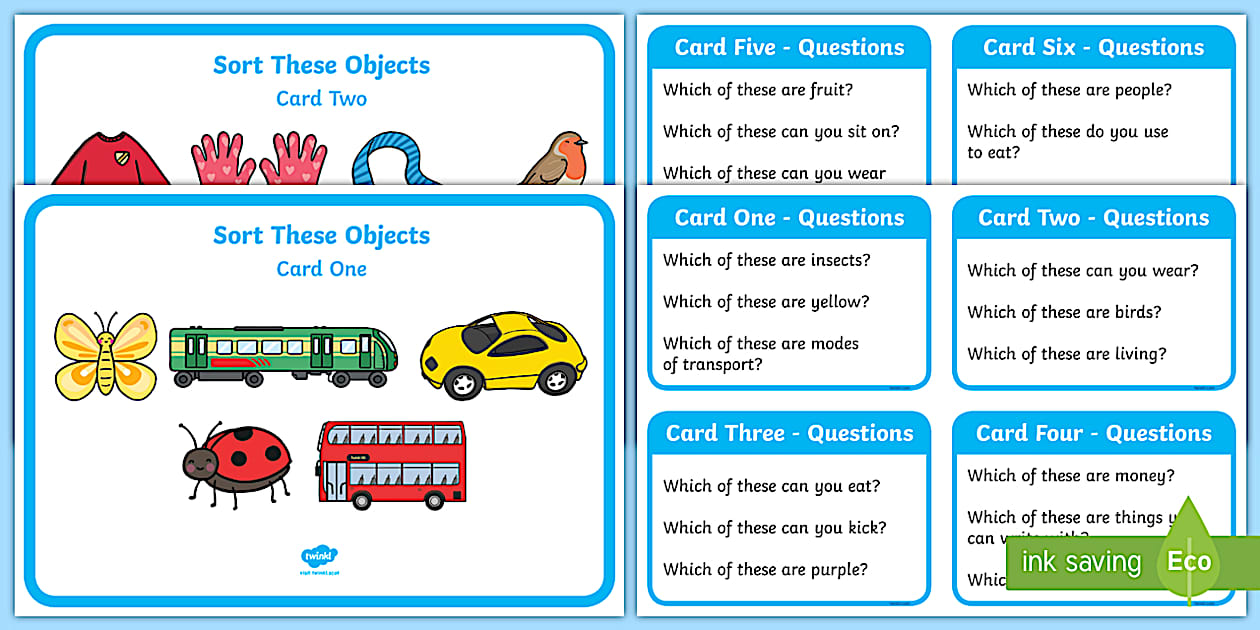 Categorising Objects That Share One Property Activity Cards