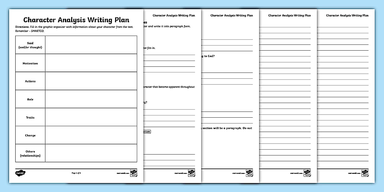 Character Analysis Writing Plan for 6th-8th Grade - Twinkl