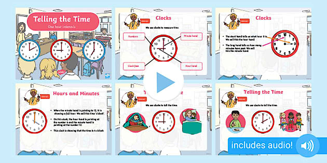 Reading Time in One-Hour Intervals Audio PowerPoint - Twinkl