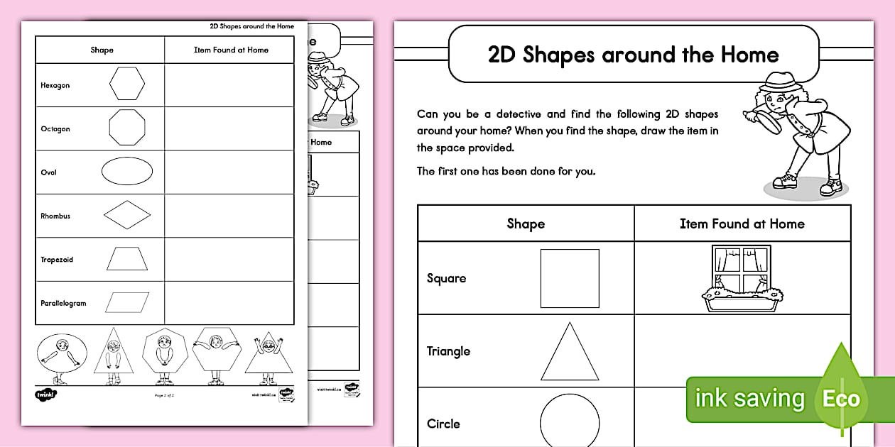 2D Shapes at Home Worksheet | Scavenger Hunt (teacher made)