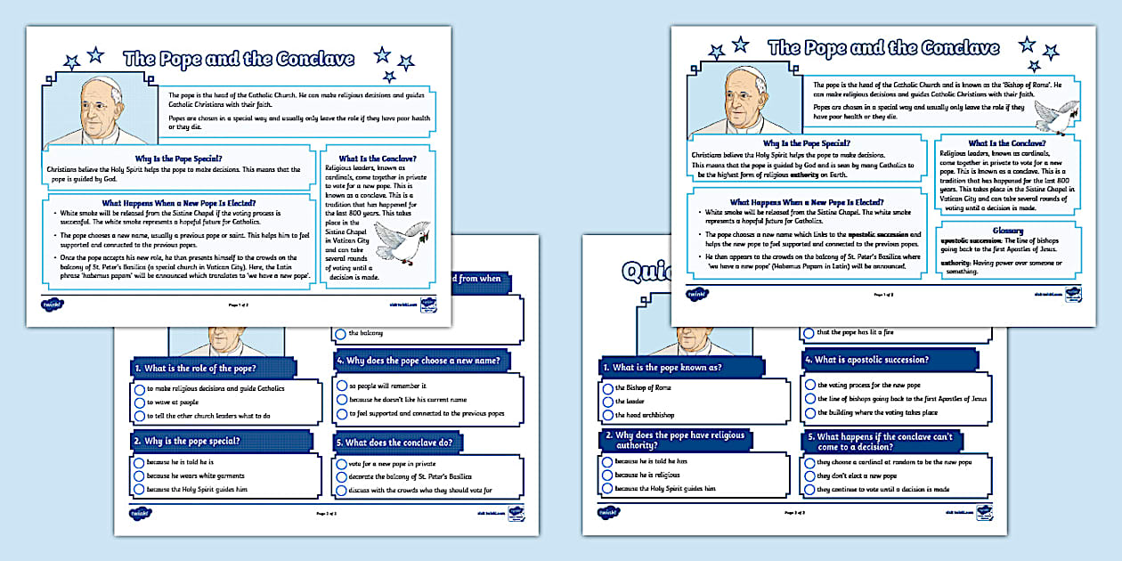 KS2 The Pope and the Conclave FactFile and Quick Quiz