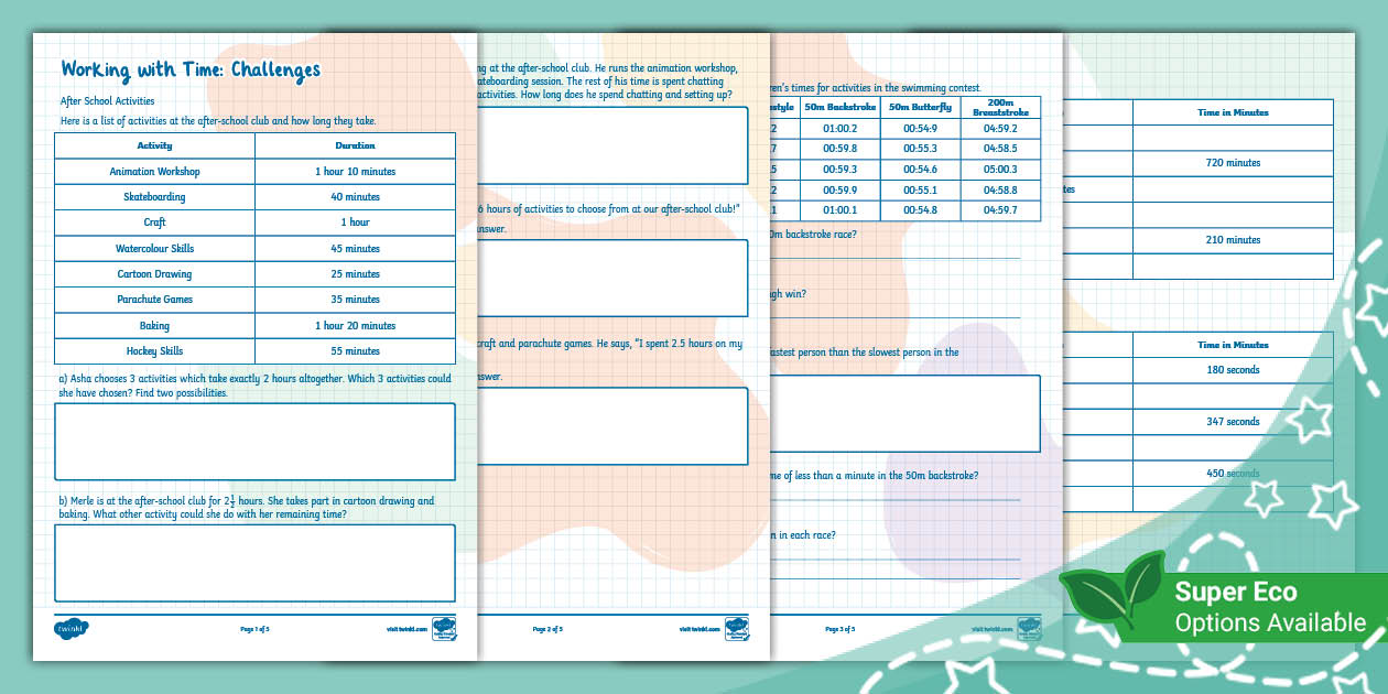 Working with Time: Challenges (Ages 10 - 11) (teacher made)