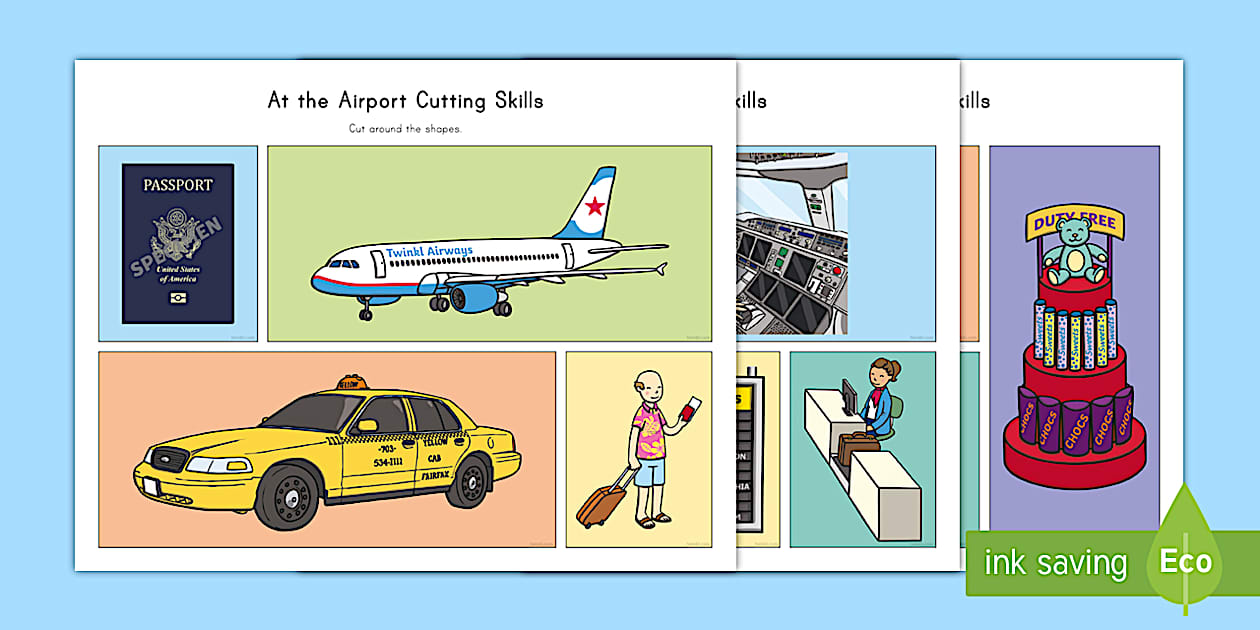 At the Airport Cutting Skills Worksheets (teacher made)