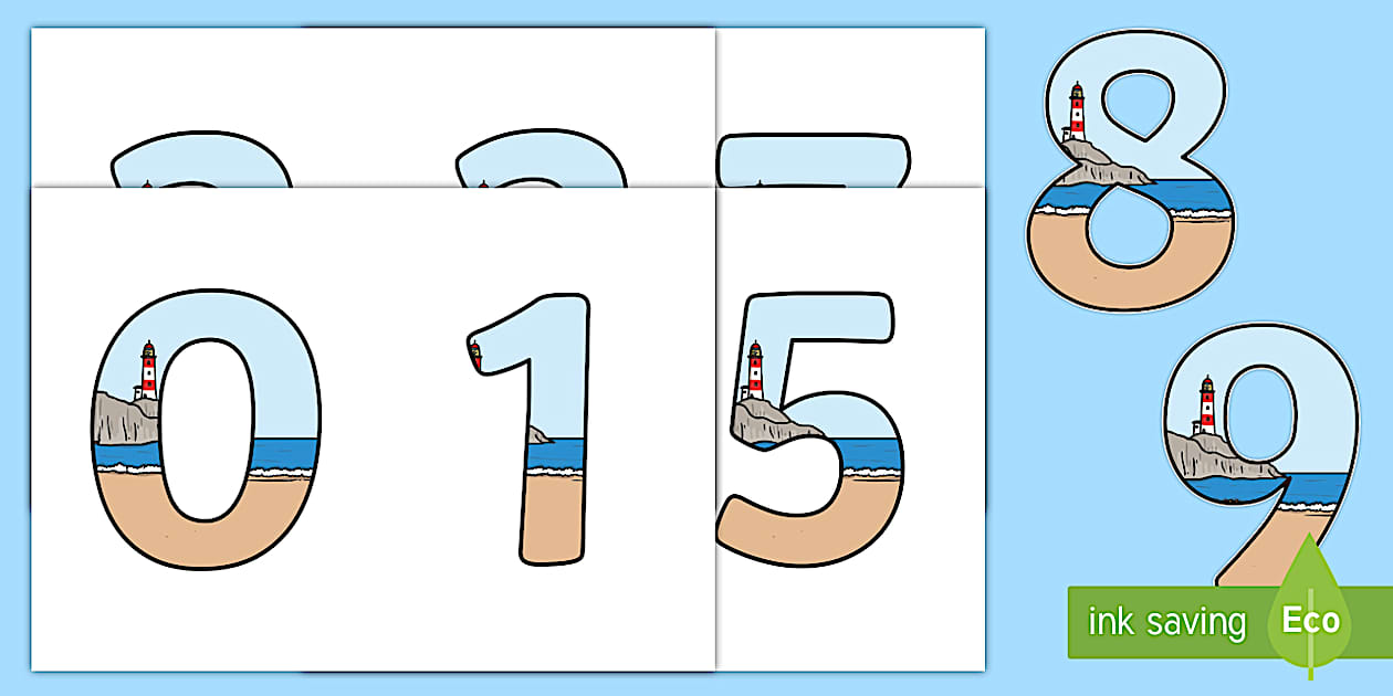 0-9 Display Numbers (Seaside) (Teacher-Made) - Twinkl