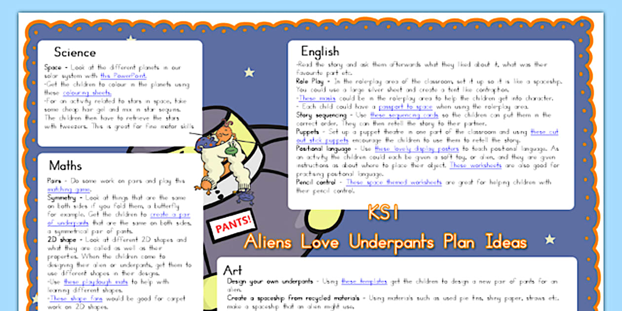 Lesson Plan Ideas to Support Teaching on Aliens Love Underpants