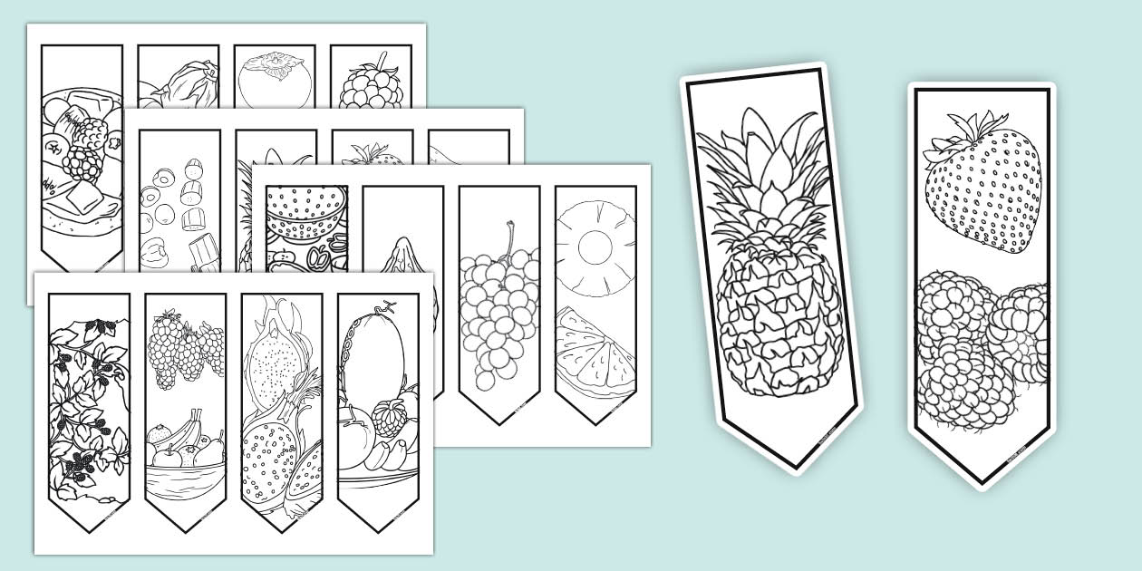 Obst - Lesezeichen zum Ausmalen - Twinkl