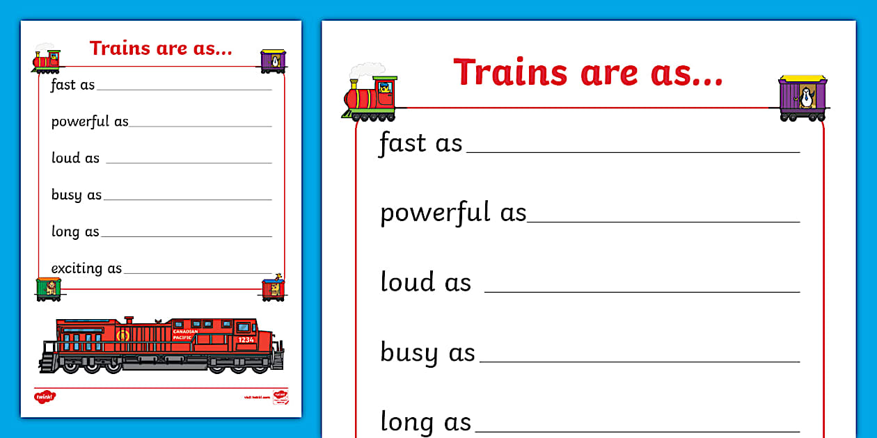 Train Simile Poem Writing Template (Teacher-Made) - Twinkl