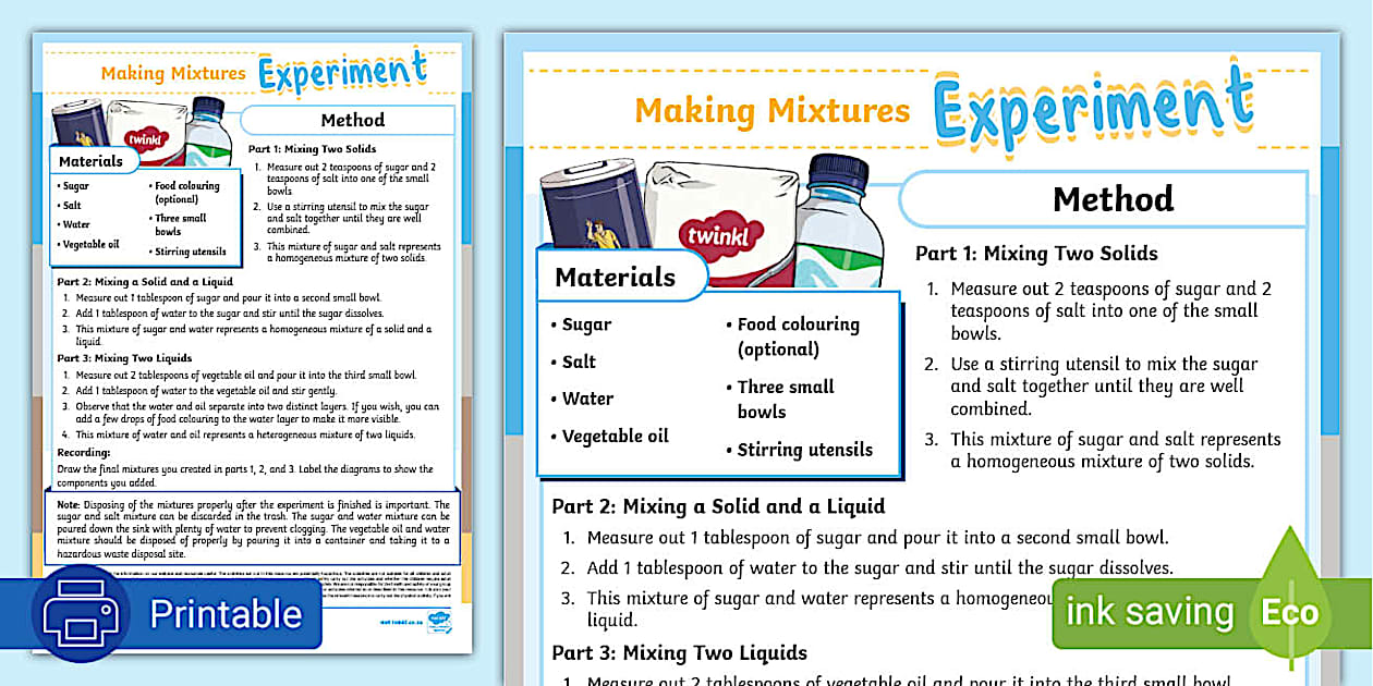 Making Mixtures Experiment (teacher made) - Twinkl