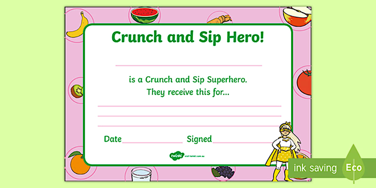 TAS Crunch and Sip Certificates (teacher made) - Twinkl