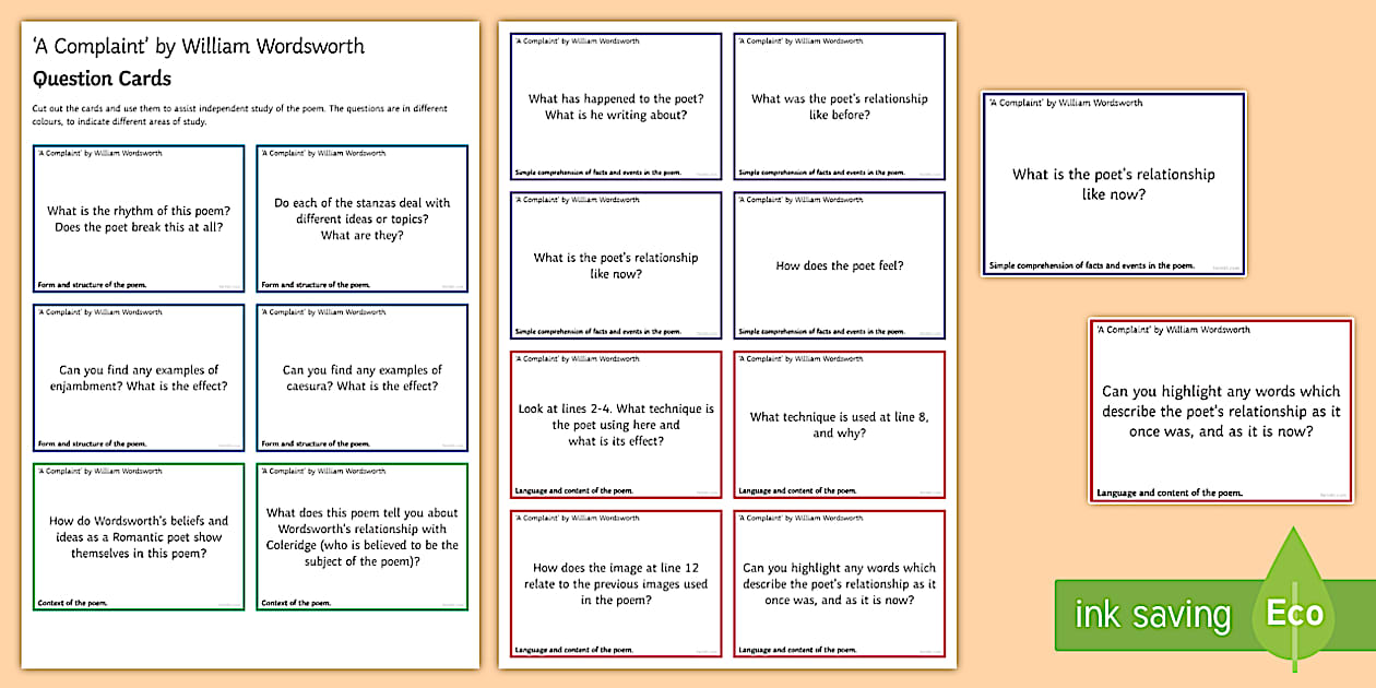 Black and White Question Cards to Support Teaching on 'A Complaint' by ...