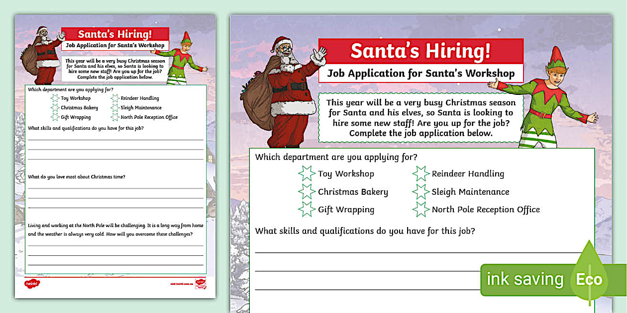 Santa's Hiring! Christmas Writing Activity Page - Twinkl