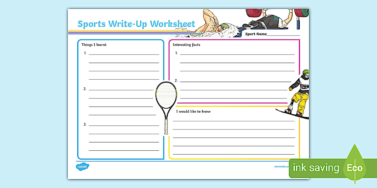 Sports Write-Up Worksheet - Twinkl - PE (teacher made)