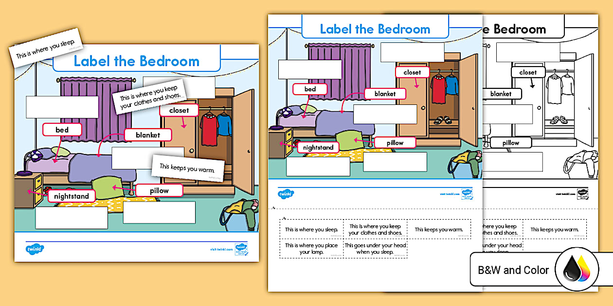 Bedroom Labeling Cut and Paste Worksheet (teacher made)