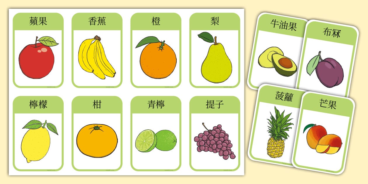 水果詞語卡 | 繁體中文 廣東話 (Lehrer gemacht)