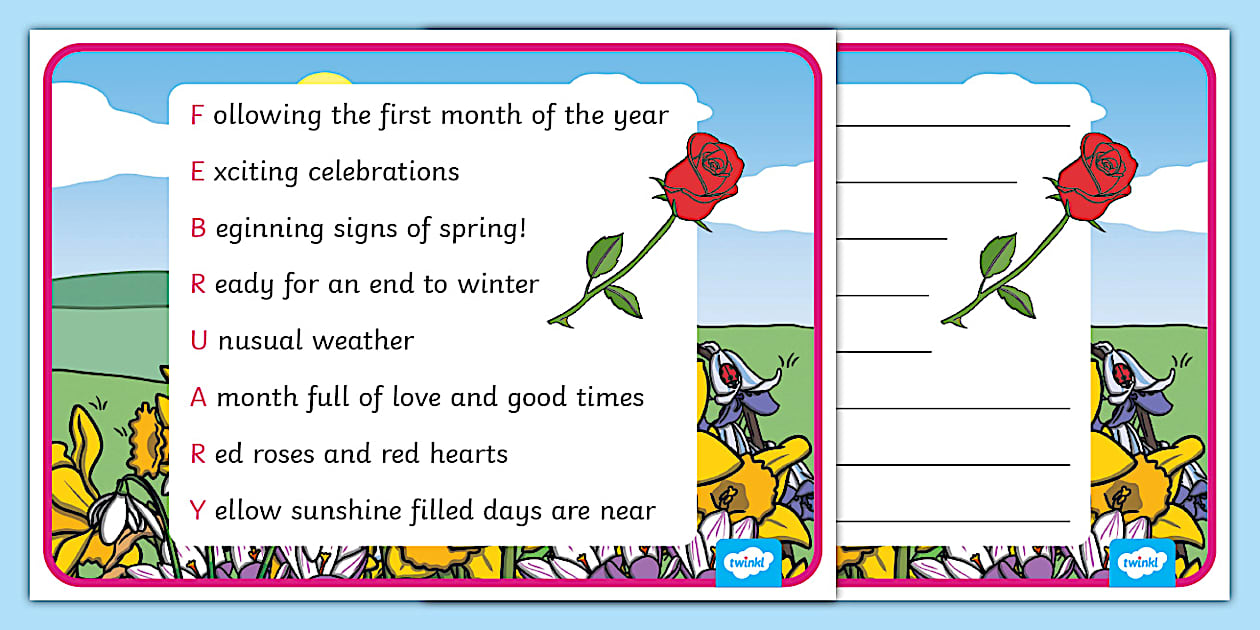 February Acrostic Poem Example and Template (teacher made)
