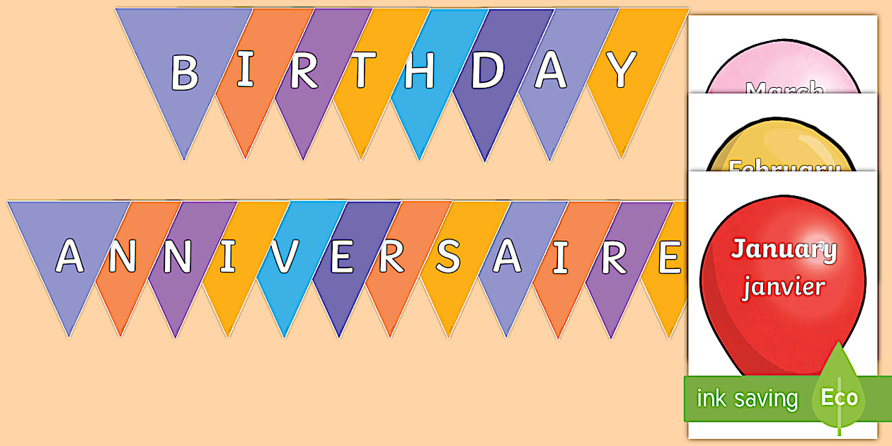 Balloon-Themed Birthday Display Pack English/French - Twinkl