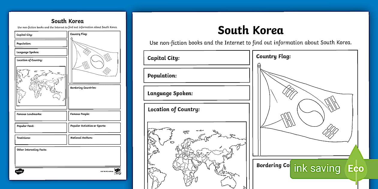 South Korea Fact File Template (teacher made) - Twinkl