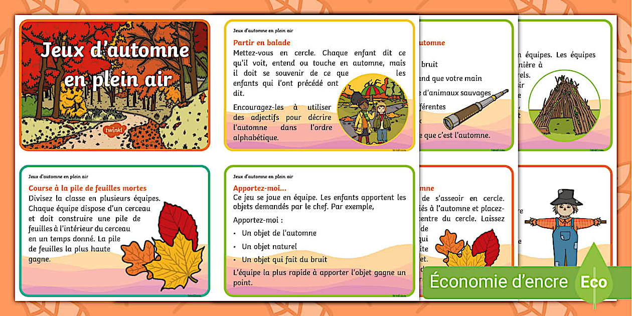 Cartes de défi de jeux en plein air de l'automne - Twinkl