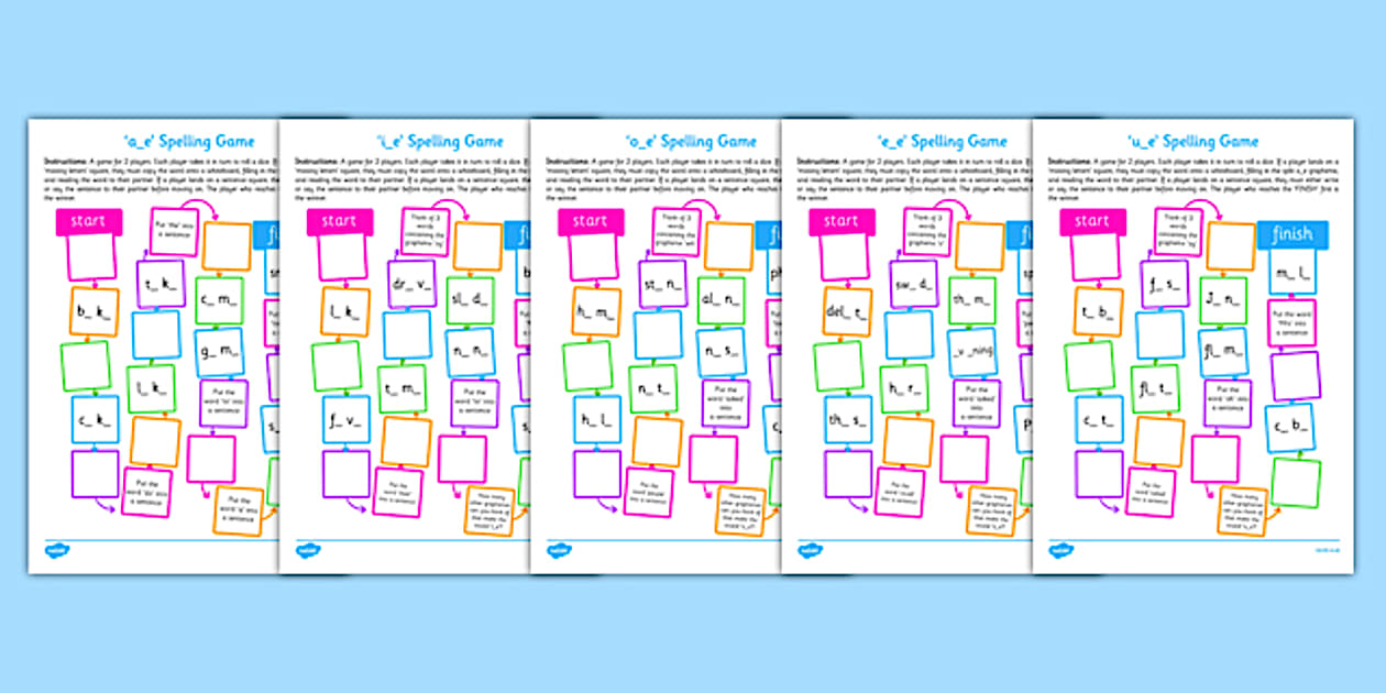 Split Digraph Spelling Board Games Resource Pack, silent e