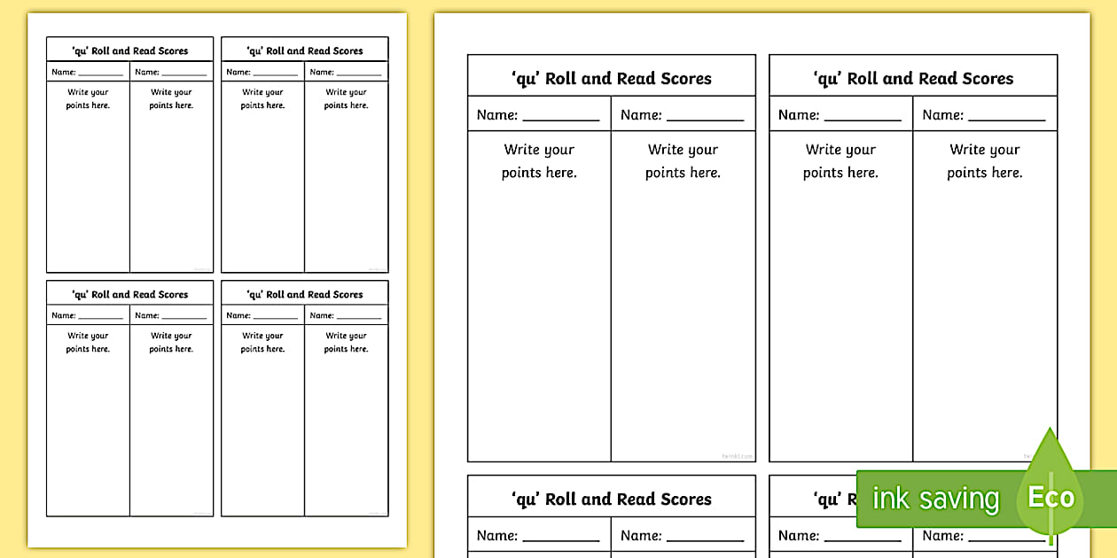 'qu' Sound Roll and Read Score Cards (teacher made)