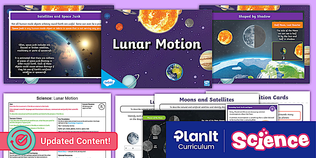 Science: Earth and Space: Lunar Motion, Satellites and Space Junk : Year 5