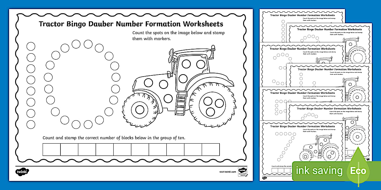 Tractor Bingo Dauber Number Formation Worksheets | Twinkl