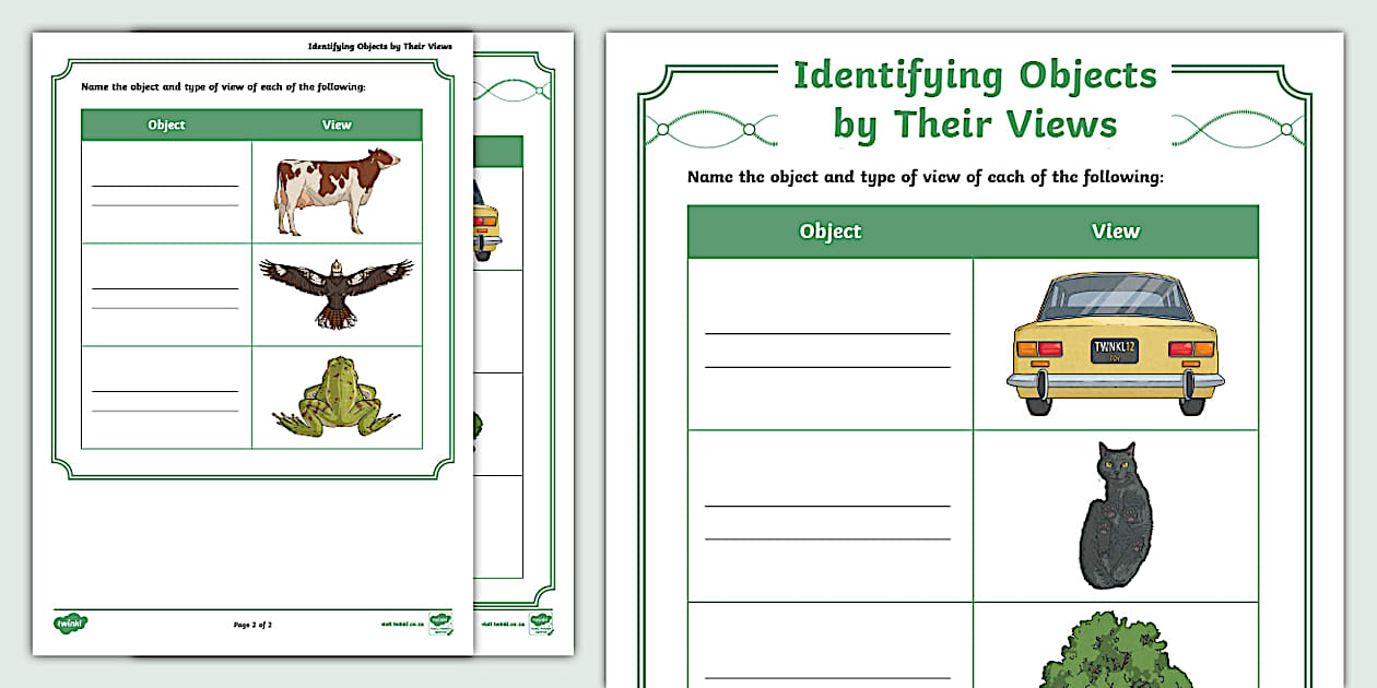 Identifying Objects by Their Views Activity Sheet - Twinkl