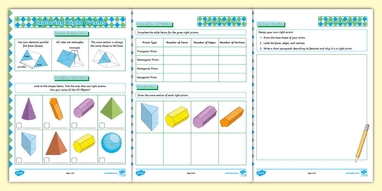 Right Prisms Activity Sheet (teacher made) - Twinkl