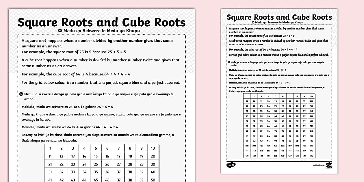 Square Roots and Cube Roots - ActivitySheet - Sepedi