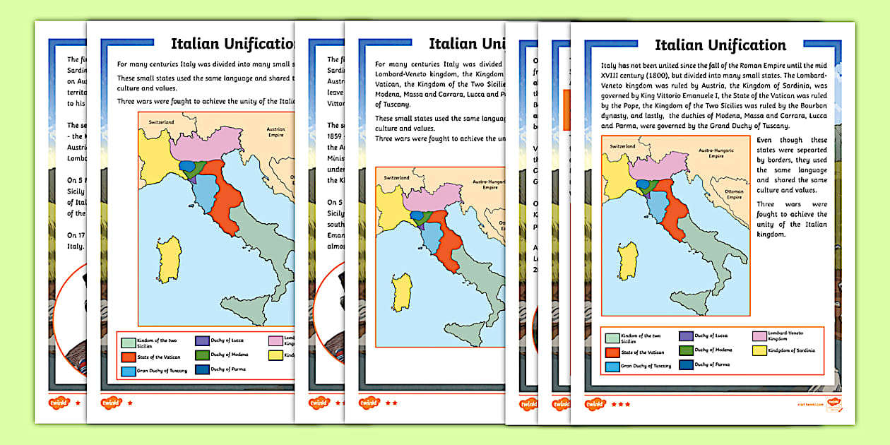 The Italian Unification Differentiated Fact File - Twinkl