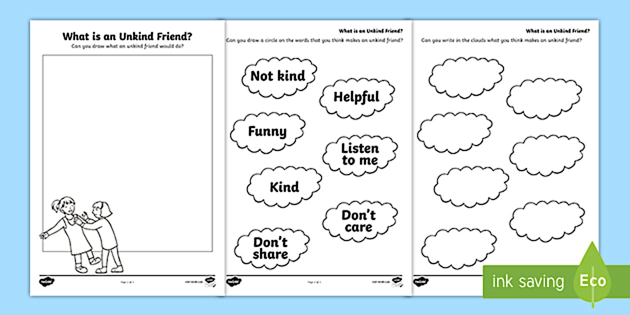 What Is an Unkind Friend? Worksheet - Twinkl