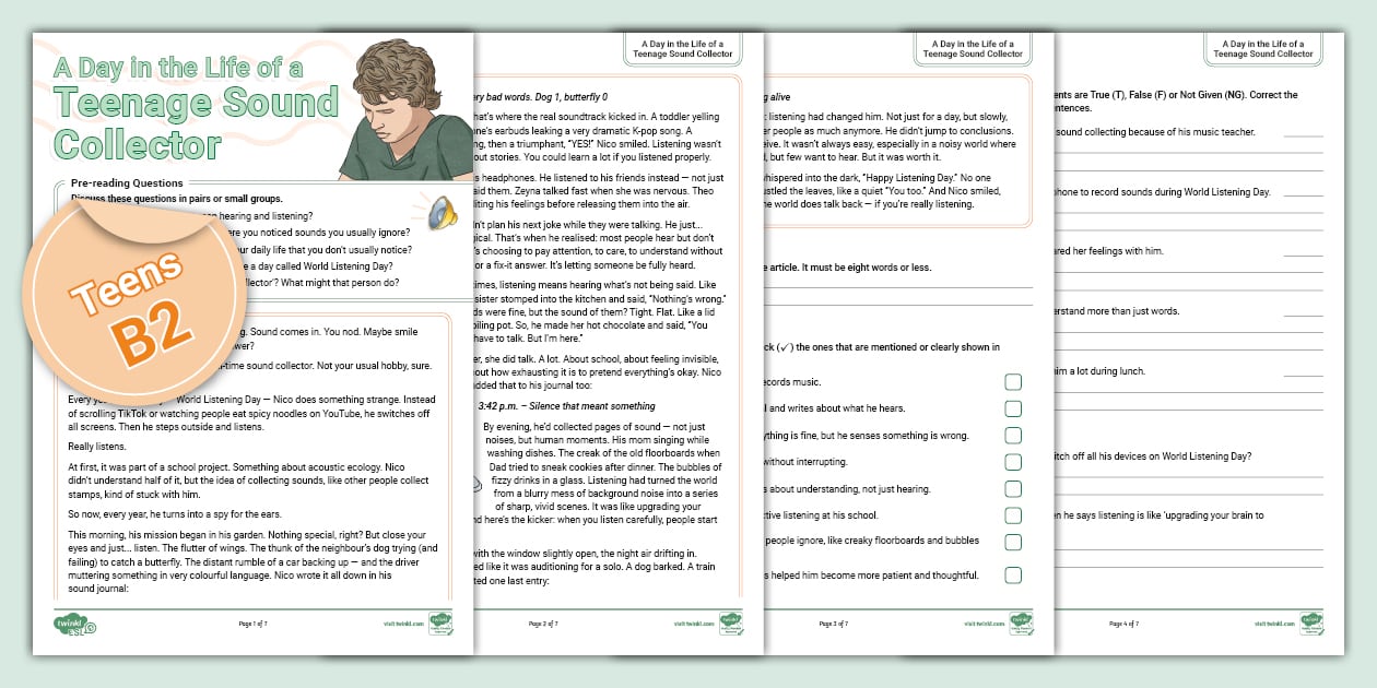 Teen Sound Collector: World Listening Day Reading - Twinkl