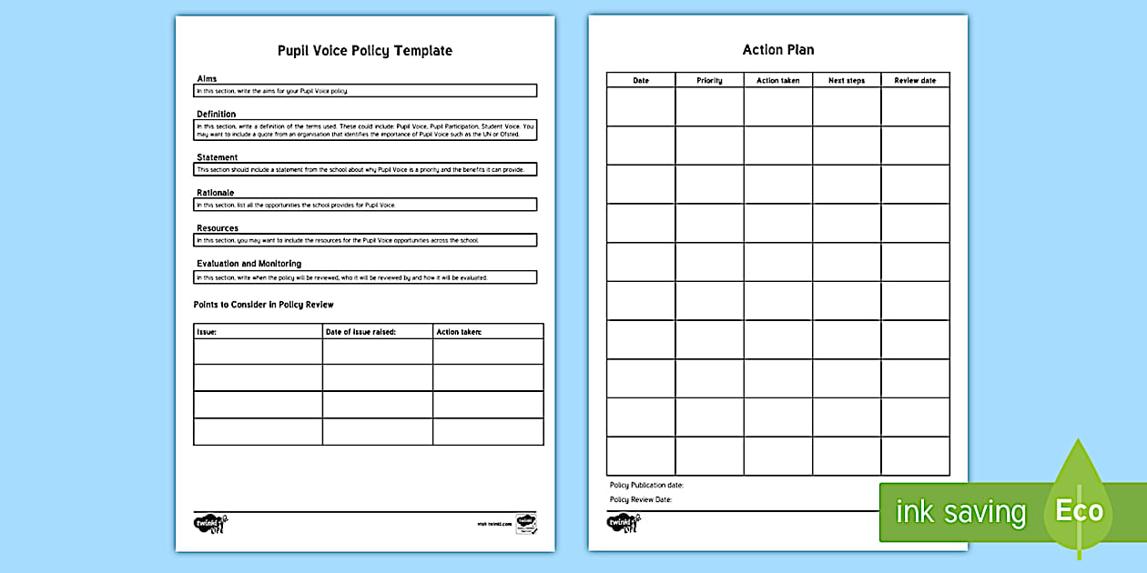 Pupil Voice Template | Policy Template for Schools - Twinkl