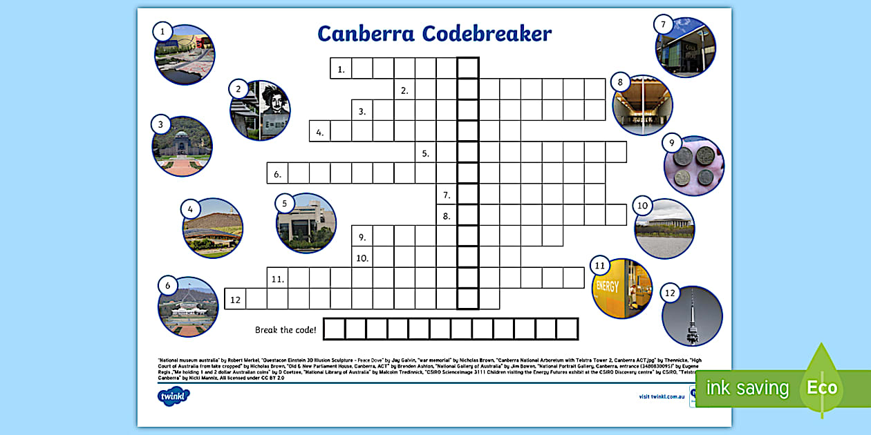Canberra Excursion Codebreaker | Canberra Crossword | Twinkl
