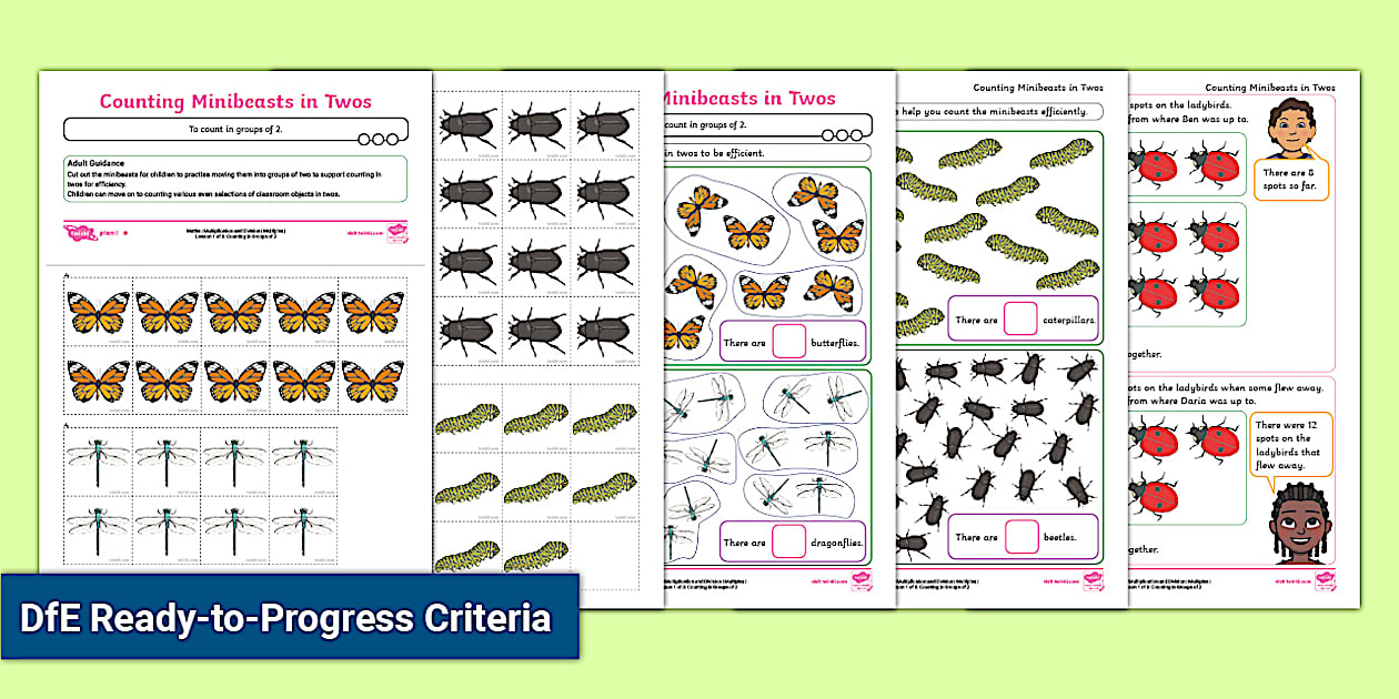 👉 Year 1 Counting Minibeasts in Twos Maths Activity Sheet